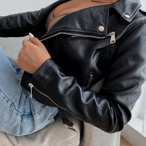 Jackets & Coats | New Notch Neck Zip Front Belted Pu Leather Bomber ...
